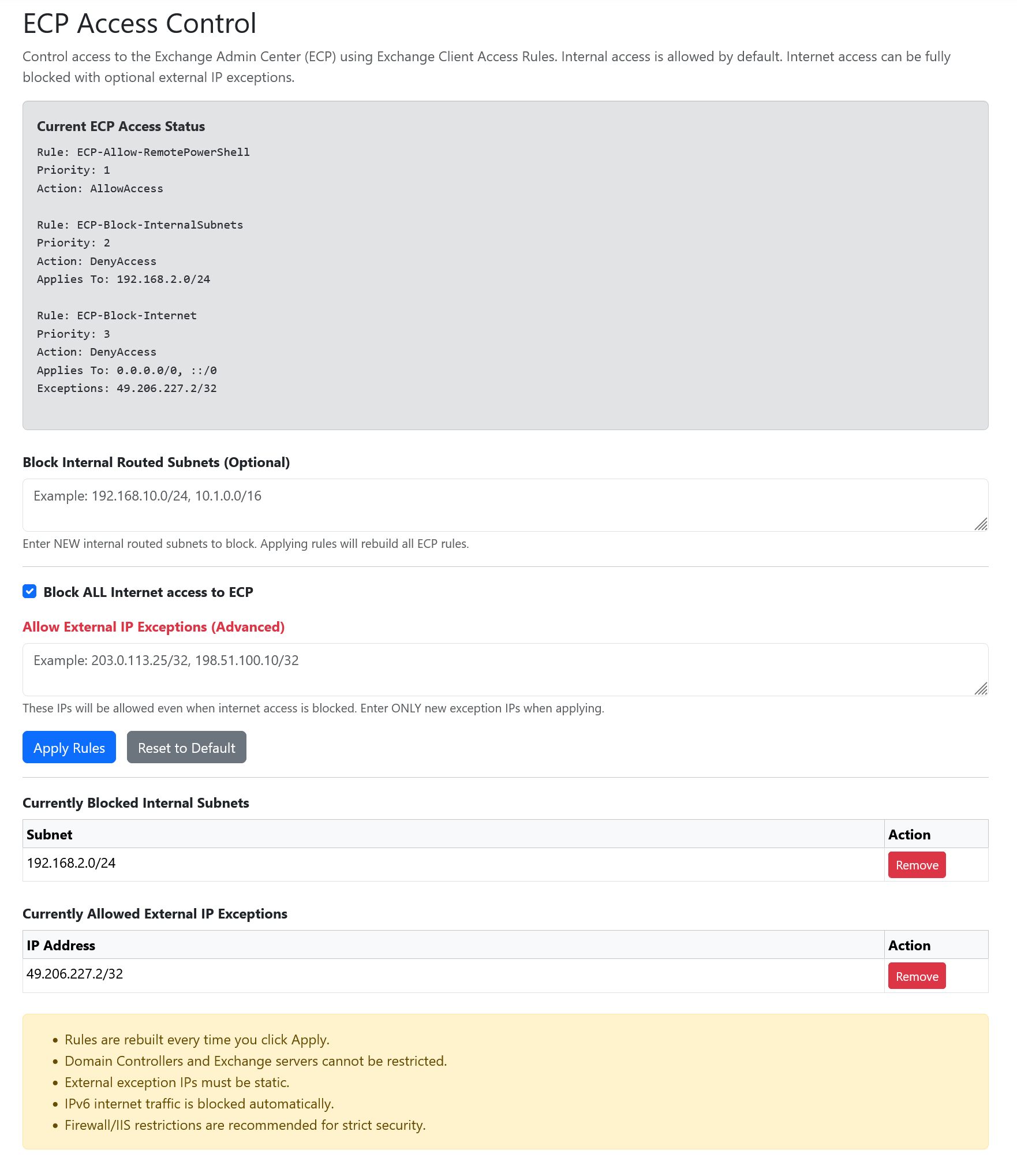Exchange Admin Portal Tool | Product Page